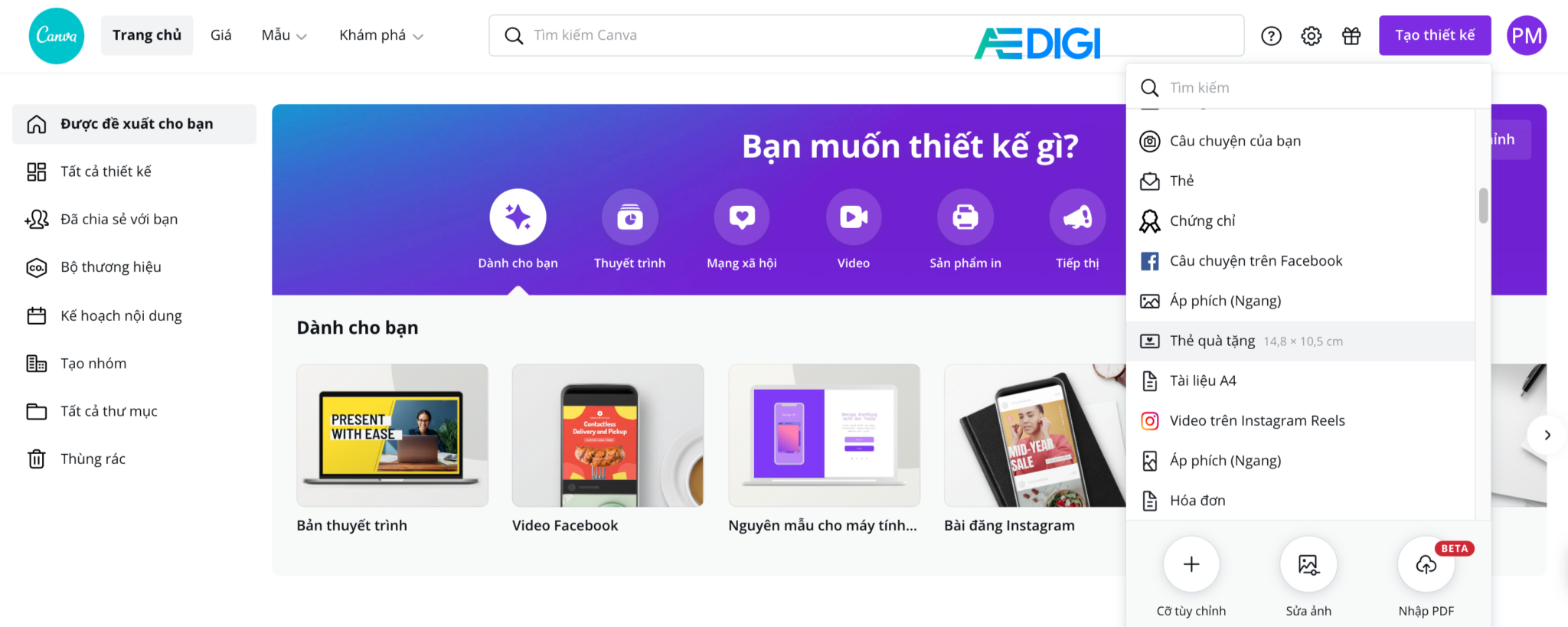 Hướng dẫn sử dụng Canva bạn cần biết? • SHOP AEDIGI